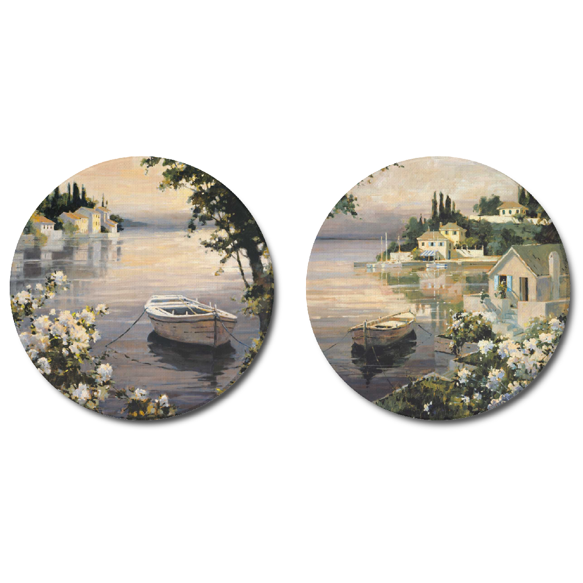 Round Canvas Wall Art Painting Titled: Waters Edge, Sizes Available